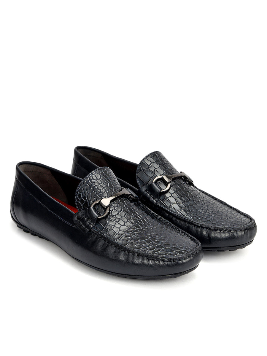 Blue Croco Textured Moccasins – Rosso Brunello Leathers Pvt. Ltd.