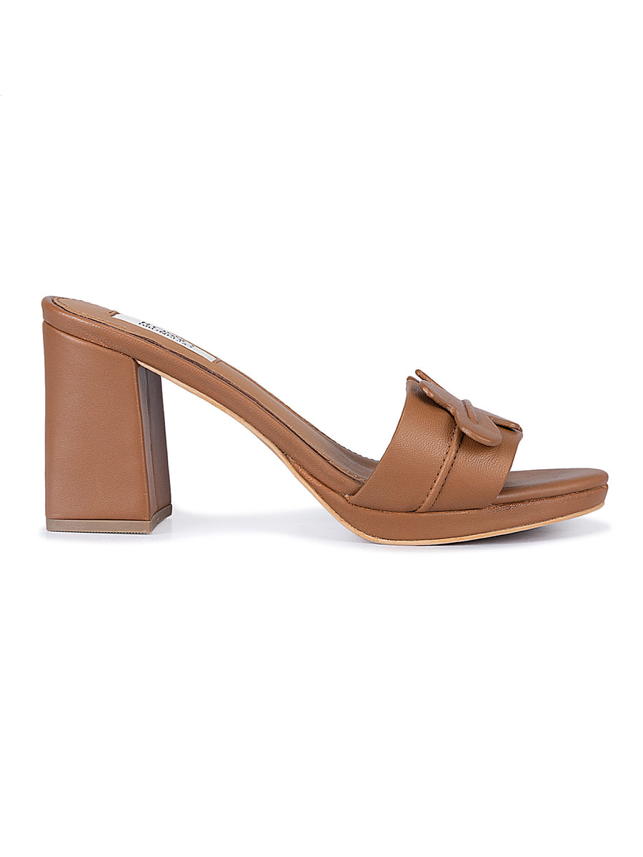 Tan Detailed Strap Block Heels – Rosso Brunello Leathers Pvt. Ltd.