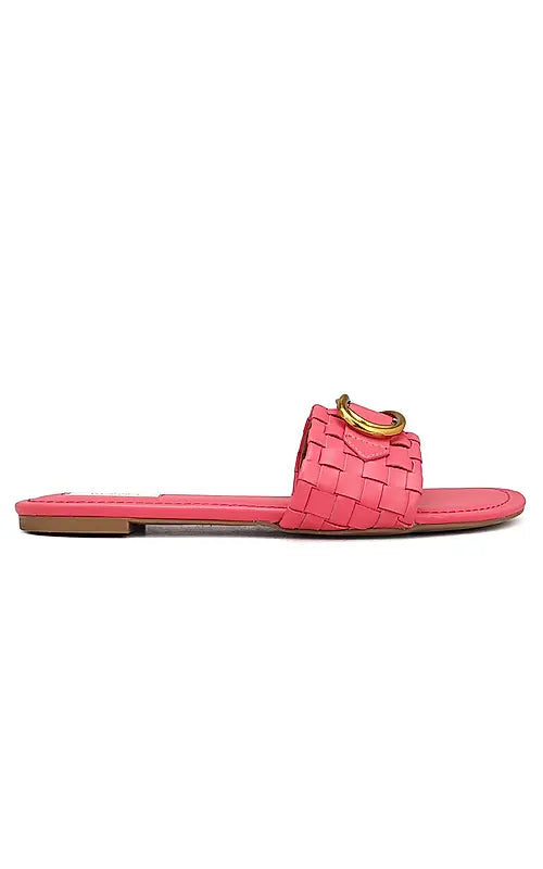 Pink Sliders With Gold Embellishment – Rosso Brunello Leathers Pvt. Ltd.