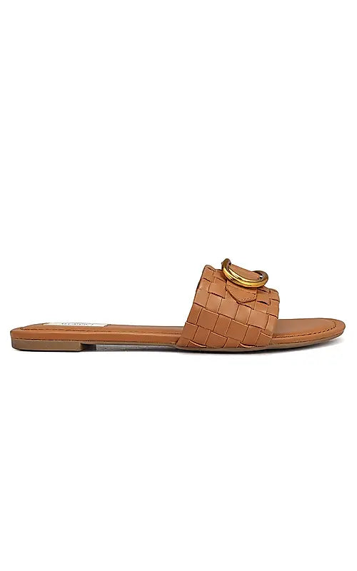 Tan Sliders With Gold Embellishment – Rosso Brunello Leathers Pvt. Ltd.