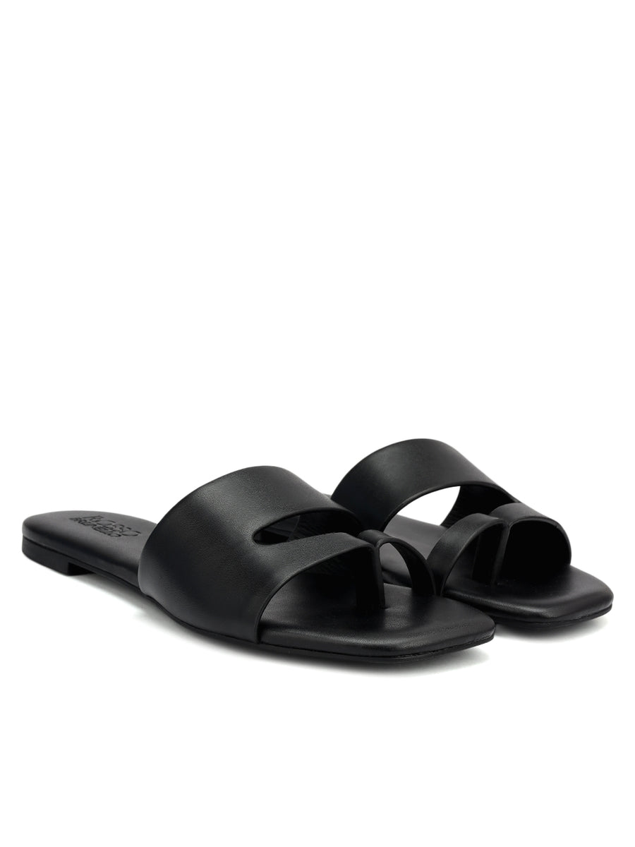 Black Leather Open Toe Flats – Rosso Brunello Leathers Pvt. Ltd.