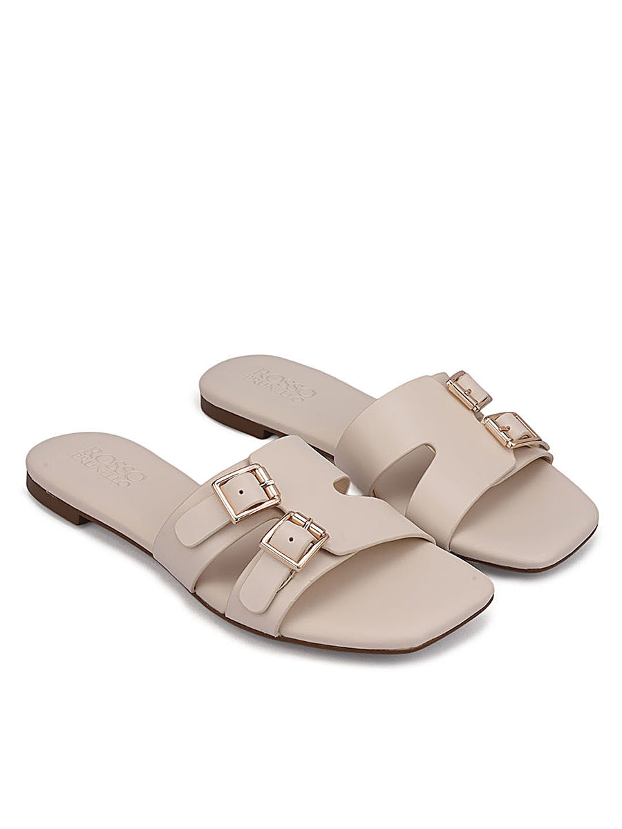 White Double Buckle Flats – Rosso Brunello Leathers Pvt. Ltd.