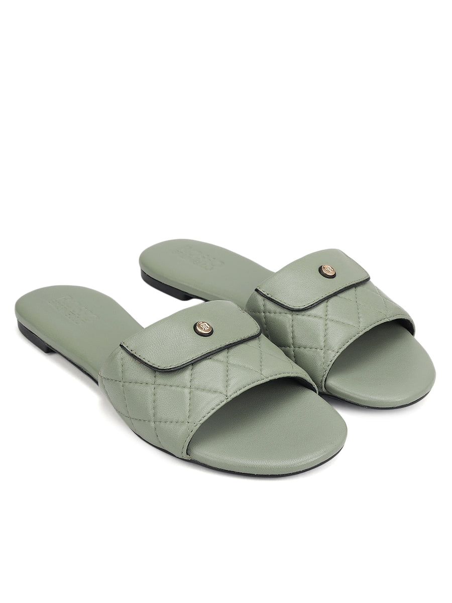 Green Quilted Slides – Rosso Brunello Leathers Pvt. Ltd.