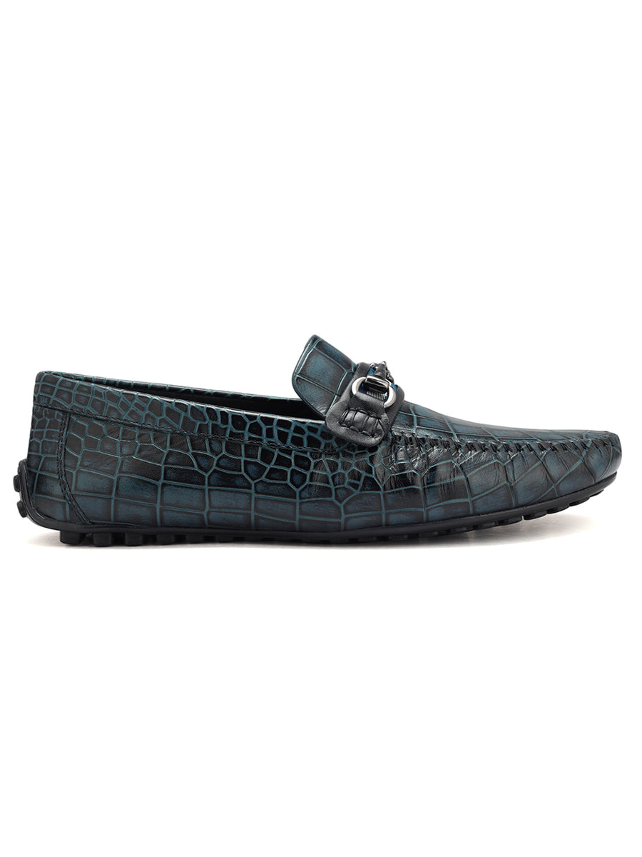 Blue Croco Textured Moccasins – Rosso Brunello Leathers Pvt. Ltd.