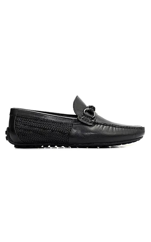 Black Moccasins With Braided Panel – Rosso Brunello Leathers Pvt. Ltd.
