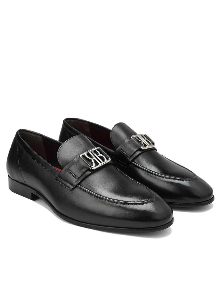 Black Leather Loafers With Logo – Rosso Brunello Leathers Pvt. Ltd.