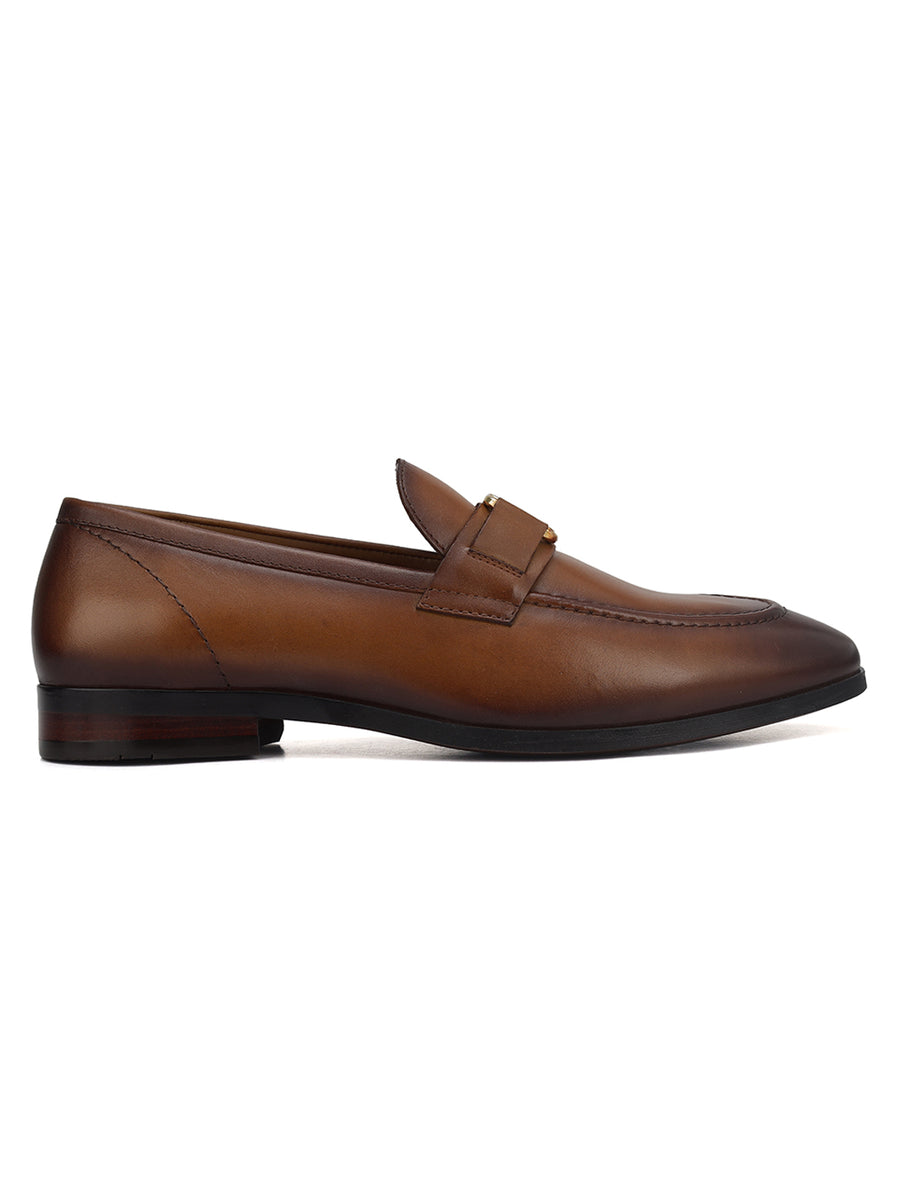 Tan Leather Loafers With Logo – Rosso Brunello Leathers Pvt. Ltd.