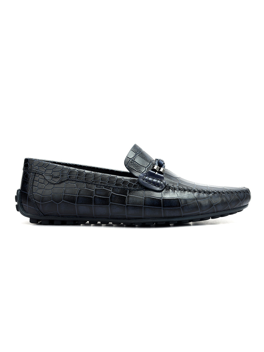 Blue Croco Textured Moccasins – Rosso Brunello Leathers Pvt. Ltd.