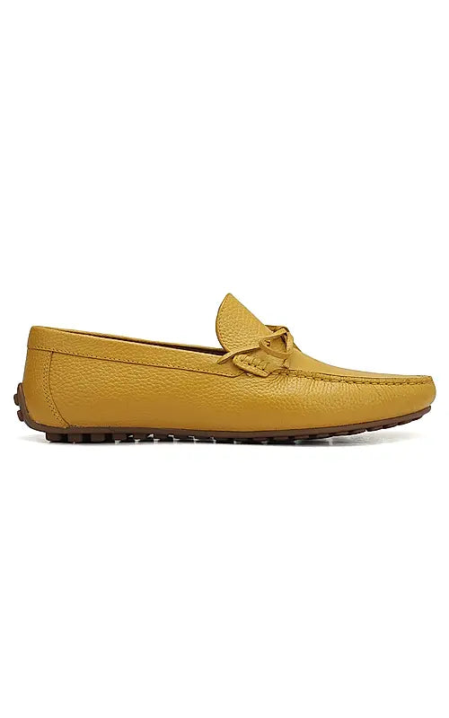 Yellow Leather Moccasins With Bow Detail – Rosso Brunello Leathers Pvt ...