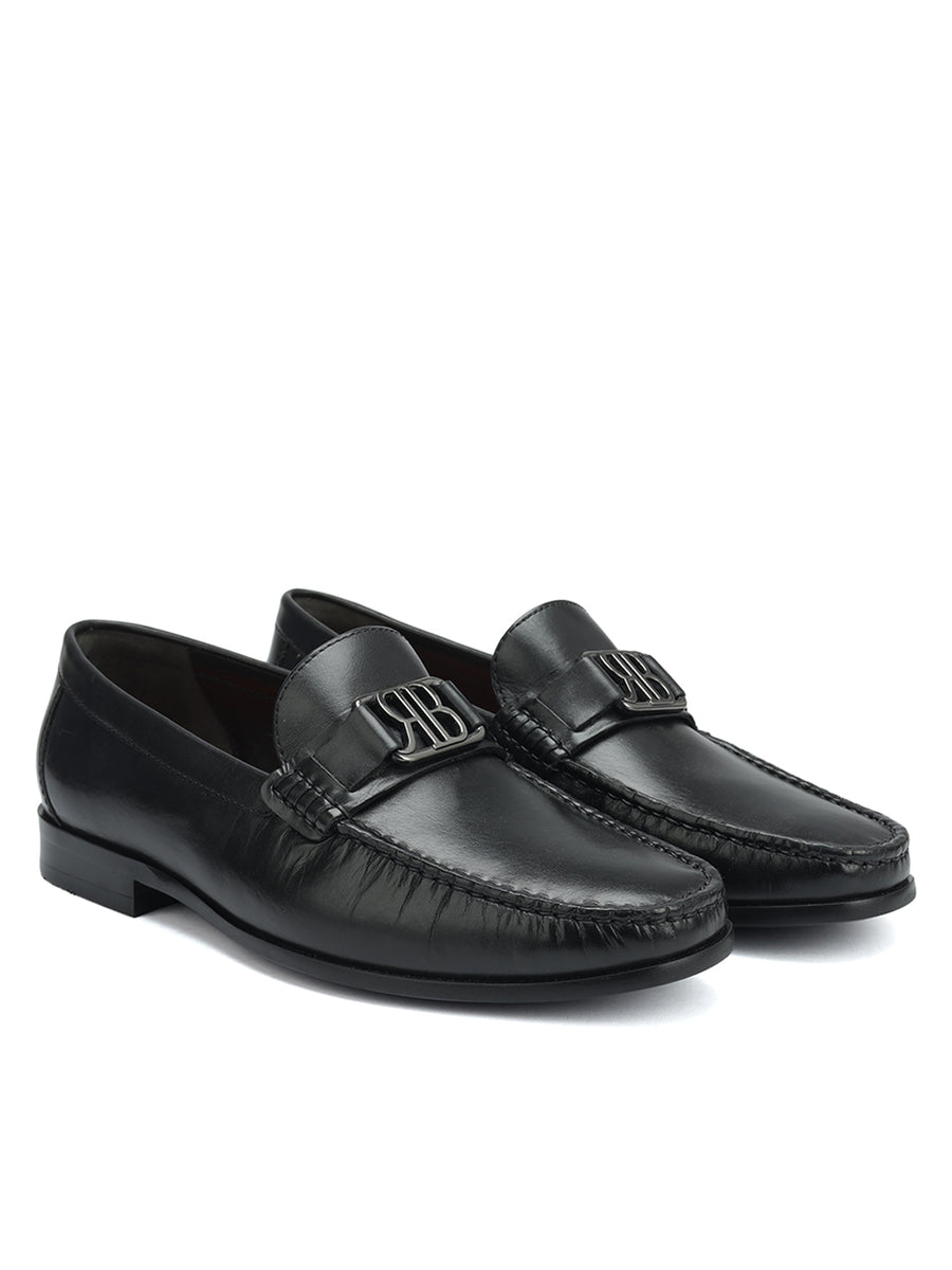 Black Loafers With Logo Buckle – Rosso Brunello Leathers Pvt. Ltd.